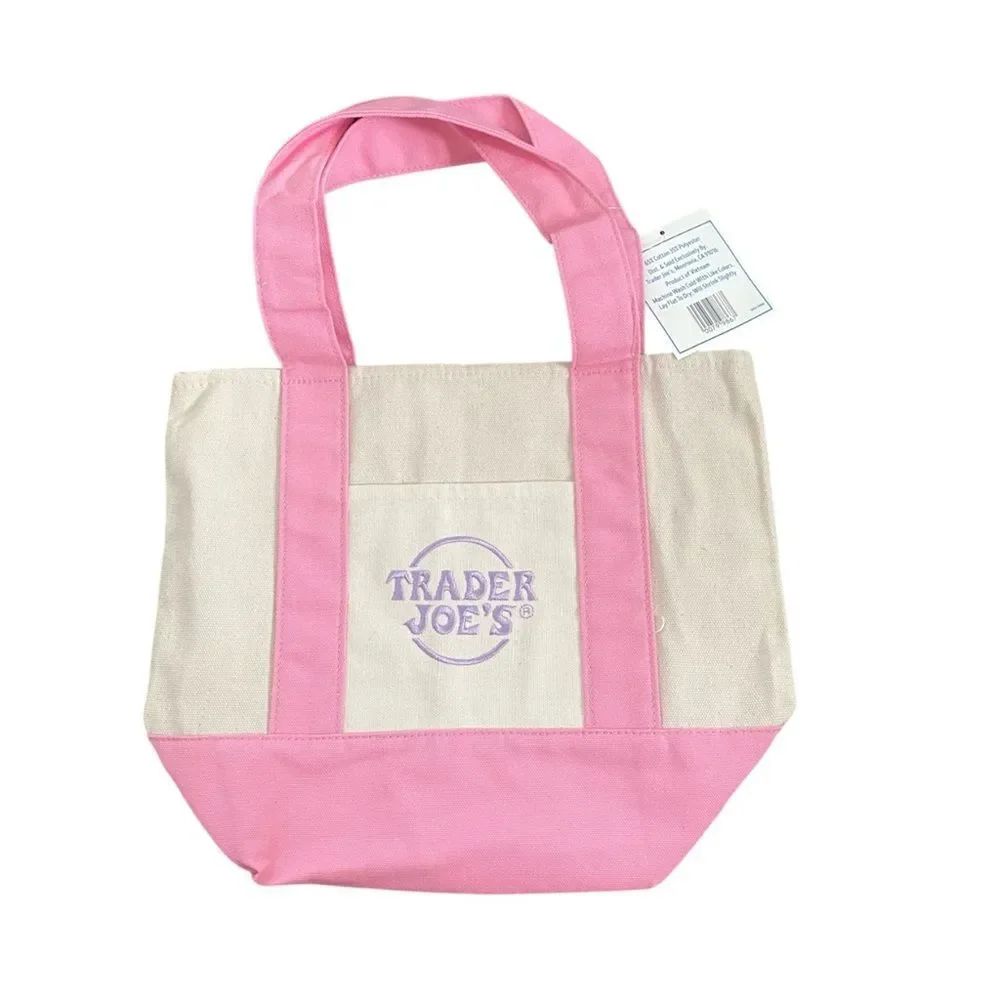 Trader Joe'S | Bags | Trader Joes Mini Canvas Tote Pastel Pink Cream ...